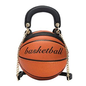 women basketball shaped purse girls round handbag fashion cute handle bag shoulder cross body pu leather messenger bags adjustable strap (brown)