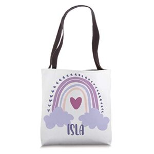 isla personalized custom name rainbow cute colorful tote bag