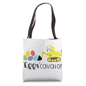 easter egg hunt construction theme eggs cavator for boys tote bag