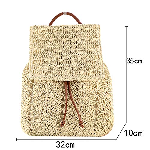 Lightweight Straw Crochet Backpack Hollow Out Drawstring Shoulders Bag for Women