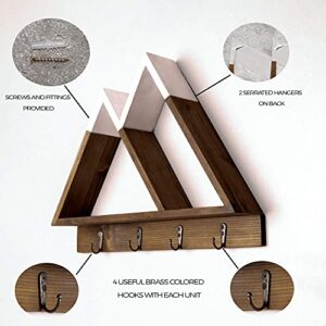 and & Delivered Mountain Shelf - Triangle Shelf for Mountain Adventure Nursery Wall Der, Floating Geometric Wooden Shelves with Ruic Wall Hooks for Cryals, Kids Bedroom, Livingroom & Entryway