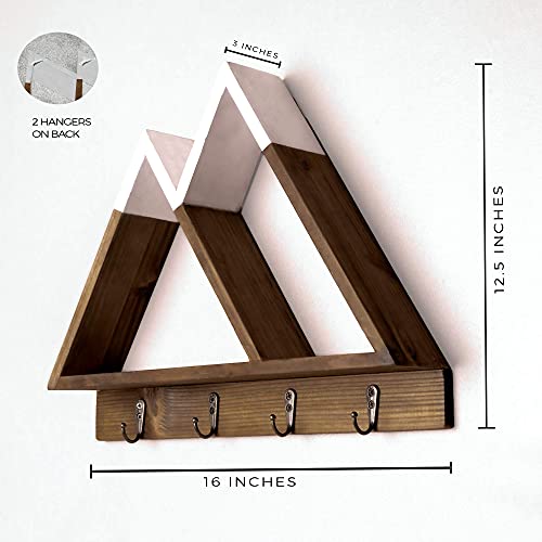 and & Delivered Mountain Shelf - Triangle Shelf for Mountain Adventure Nursery Wall Der, Floating Geometric Wooden Shelves with Ruic Wall Hooks for Cryals, Kids Bedroom, Livingroom & Entryway