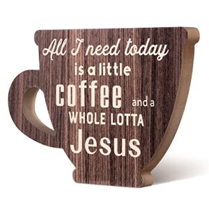 all i need today is a little coffee and a whole lotta jesus wooden sign coffee station decor coffee cup wooden decor vintage wood coffee station decorations for home office coffee bar