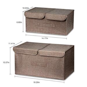 Storage Bins Linen Fabric Foldable Storage Boxes with double Lids and Handles Fabric Storage Bin Organizer Box Containers for Nursery Home Bedroom Wardrobe