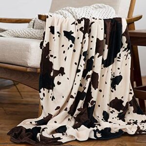 yiyhuxf cow print blanket animal brown black milky white faux fur throw blankets western cute flannel fleece decorative bed sofa office blanket 60″x50″