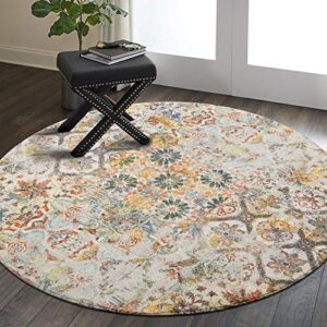 lahome floral medallion collection round area rug – 4′ diameter non-slip distressed vintage area rug accent throw rugs floor carpet for door mat entryway living room bedrooms (4′ diameter, multicolor)