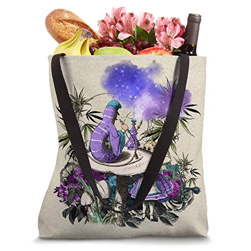 Weed smoking caterpillar and Alice In Wonderland Tote Bag