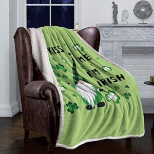 Irish Gnome with Lucky Clovers Sherpa Flannel Throw Blankets Thick Reversible Plush Fleece Blanket for Bed Couch Sofa Decor St. Patrick's Day,Ultra Soft Comfy Warm Fuzzy TV Blanket