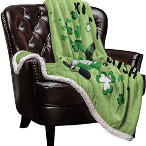 Irish Gnome with Lucky Clovers Sherpa Flannel Throw Blankets Thick Reversible Plush Fleece Blanket for Bed Couch Sofa Decor St. Patrick's Day,Ultra Soft Comfy Warm Fuzzy TV Blanket