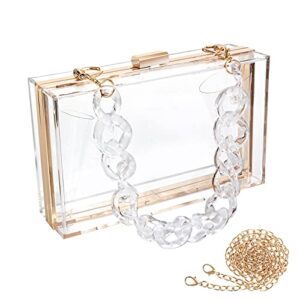 wjcd women clear purse acrylic clear clutch bag transparent crossbody purse evening bag (double chain transparent)