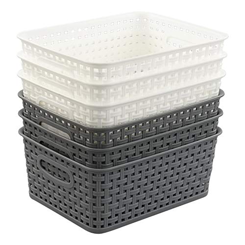 Uumitty Plastic Weave Storage Basket, Small organizer Basket Set, 6 Packs, T