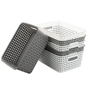 Uumitty Plastic Weave Storage Basket, Small organizer Basket Set, 6 Packs, T