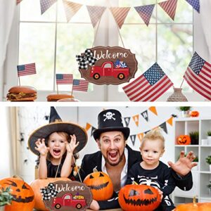 Qunclay 12 Pieces Interchangeable Truck Blank Welcome Sign Seasonal Truck Sign Red Truck Decor with Wooden Cutouts for Holiday Thanksgiving Halloween Christmas Party (Natural,Irregular Style)