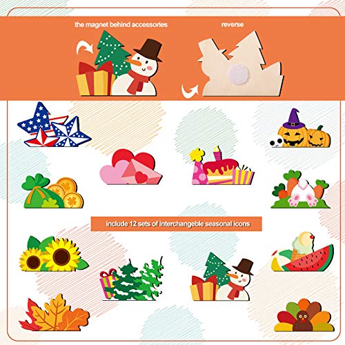 Qunclay 12 Pieces Interchangeable Truck Blank Welcome Sign Seasonal Truck Sign Red Truck Decor with Wooden Cutouts for Holiday Thanksgiving Halloween Christmas Party (Natural,Irregular Style)