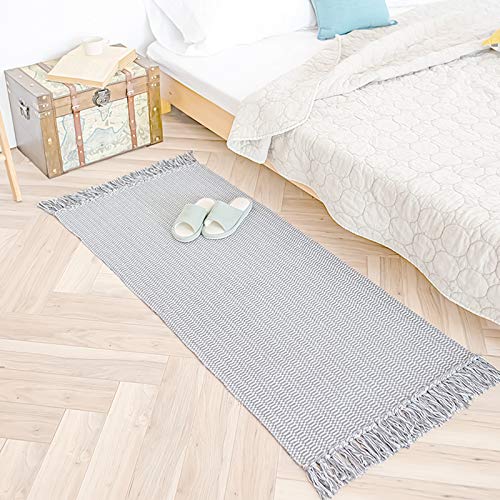 Fasmov Bathroom Rugs Cotton Area Rug Set 2 Piece 4.2'x2'+3'x2' Cotton Rugs with Tassel Farmhouse Gray Washable Fringe Cute Bedroom Entry Door Way Modern Rug