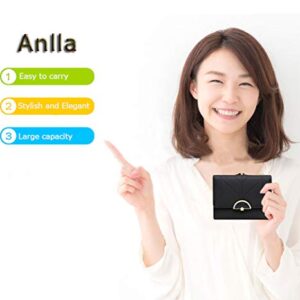 Anlla Small Wallets for Women,Cute Womens Wallets Slim Mini Wallet kawaii coin pocket (New black)