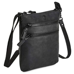 cochoa small triple zip real leather women’s crossbody- premium vintage crossover shoulder sling bag (8″ x 7″ x 1.5″, black crazy horse)