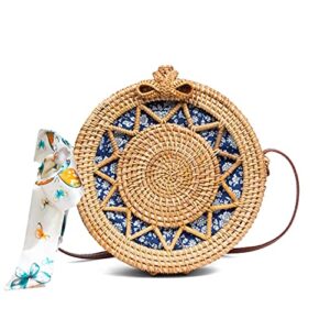 yyiher straw bags for women,round rattan bag summer purses for women crossbody purse handmade wicker woven purse woman beach bag shoulder natural chic