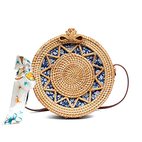 YYIHER Straw Bags for Women,Round Rattan Bag Summer Purses for Women Crossbody purse Handmade Wicker Woven Purse Woman Beach Bag Shoulder Natural Chic