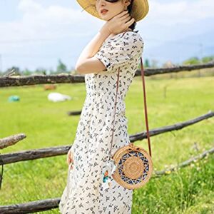 YYIHER Straw Bags for Women,Round Rattan Bag Summer Purses for Women Crossbody purse Handmade Wicker Woven Purse Woman Beach Bag Shoulder Natural Chic