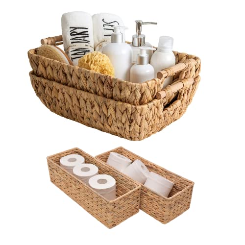 StorageWorks Hand Woven Storage Baskets and Toilet Paper Baskets Set