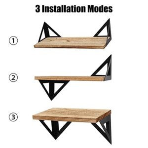 Rustic Wood Wall Shelves Set of 3,Floating Shelves Wall Mounted with Metal Bracket, Wall Mounted Farmhouse Shelves for Living Room, Kitchen, Bedroom and Bathroom