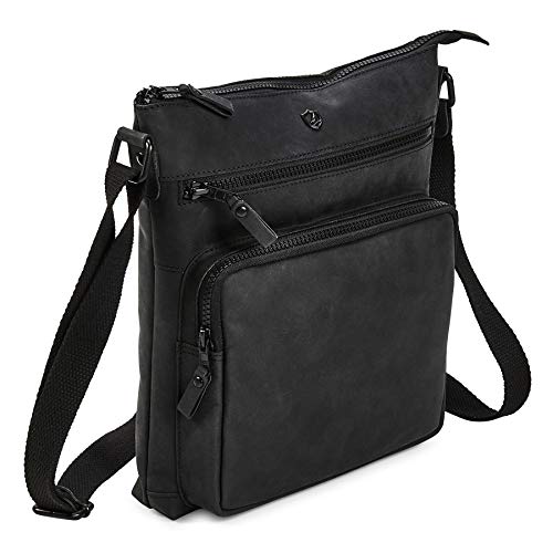 Cochoa Women's Crossbody Real Leather Triple Zip Bag, Purse, Travel Bag (Black Crazy Horse)