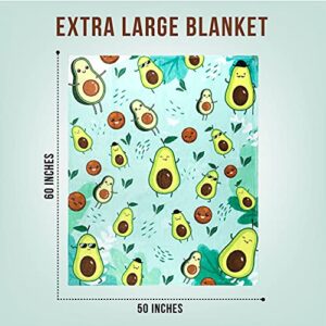 Avocado Throw Blanket, Adorable Super-Soft Extra-Large Fluffy Avocado Blanket for Adults, Kids, Boys and Girls, Fleece Cute Avocado Blanket (50 in x 60 in) Warm and Cozy Throw for Bed, Crib or Couch