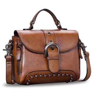 genuine leather satchel for women vintage handmade crossbody bag purse top-handle handbag (brown)