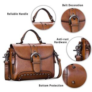 Genuine Leather Satchel for Women Vintage Handmade Crossbody Bag Purse Top-Handle Handbag (Brown)