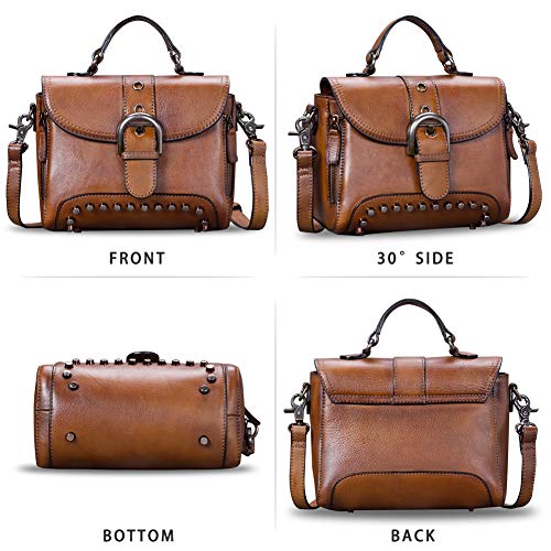 Genuine Leather Satchel for Women Vintage Handmade Crossbody Bag Purse Top-Handle Handbag (Brown)