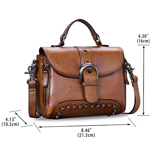 Genuine Leather Satchel for Women Vintage Handmade Crossbody Bag Purse Top-Handle Handbag (Brown)