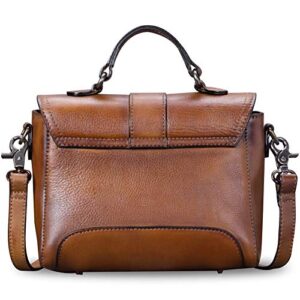 Genuine Leather Satchel for Women Vintage Handmade Crossbody Bag Purse Top-Handle Handbag (Brown)