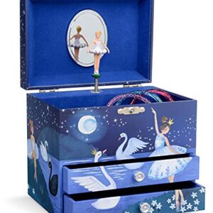 Jewelkeeper Ballerina Musical Jewelry Box with 2 Pullout Drawers, Glitter Design, Swan Lake Tune