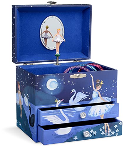 Jewelkeeper Ballerina Musical Jewelry Box with 2 Pullout Drawers, Glitter Design, Swan Lake Tune