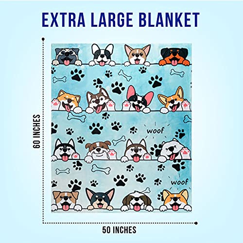 Dog Throw Blanket, Super-Soft Adorable Extra-Large Puppy Blanket for Women, Men, Teens, Kids, Dogs and Dog Lovers, Fleece Dog Print Blanket (50in x 60in) Warm and Cozy Throw for Bed Couch or Sofa