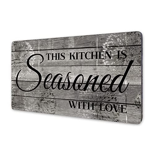 Rustic Kitchen Decorations Wall Art, Farmhouse Kitchen Decor-This Kitchen is Seasoned with Love-Printed Wood Plaque Kitchen Signs Wall Decor 16" x 8"