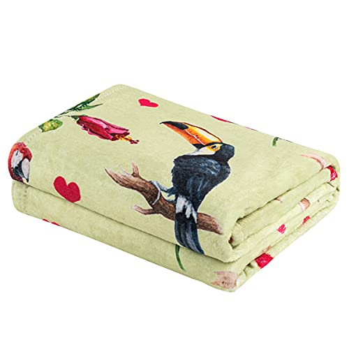 Tropical Birds Throw Blanket, Adorable Super-Soft Extra-Large Parrot and Toucan Blanket for Girls, Women and Children, Fleece Tropical Bird Blanket (50”in x 60”in) Warm and Cozy Throw for Bed or Couch