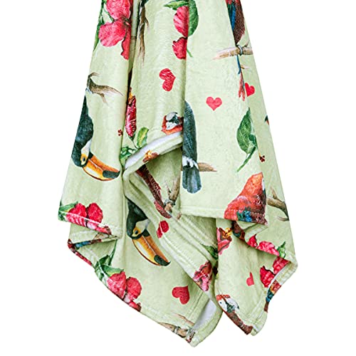 Tropical Birds Throw Blanket, Adorable Super-Soft Extra-Large Parrot and Toucan Blanket for Girls, Women and Children, Fleece Tropical Bird Blanket (50”in x 60”in) Warm and Cozy Throw for Bed or Couch