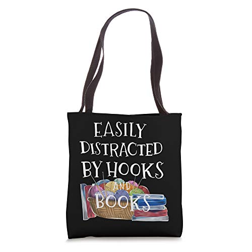 Crochet Funny Gifts Easily Distracted By Hooks Books Lovers Tote Bag