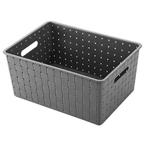 Bekith 9 Pack Woven Plastic Storage Basket, Organizing Pantry Storage Bins for Toys, Accessories, Bedroom, Classrooms, Office, School, 10" L x 7" W x 4.4" H, Grey