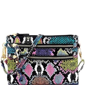 multi pocket soft faux leather wristlet small wristlet crossbody bag for travel (1snake multi blue)