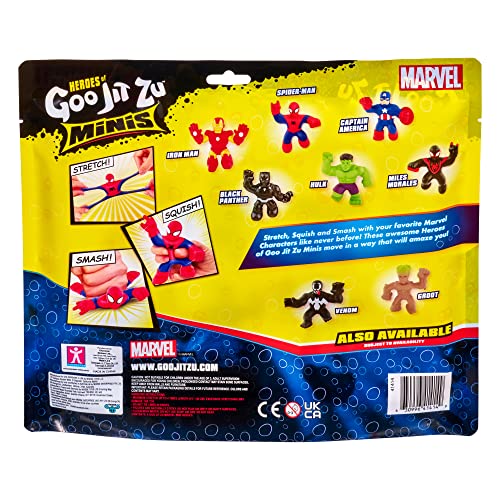 Heroes of Goo Jit Zu Marvel Mega Mini 6 Pack - Squishy, Stretchy, Gooey Mini Heroes - Ironman, Spider-Man, Captain America, Miles Morales, Hulk and Black Panther