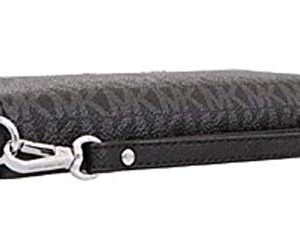 Michael Kors Jet Set Travel Continental Zip Around Leather Wallet Wristlet (Black PVC/Silver Hardware)