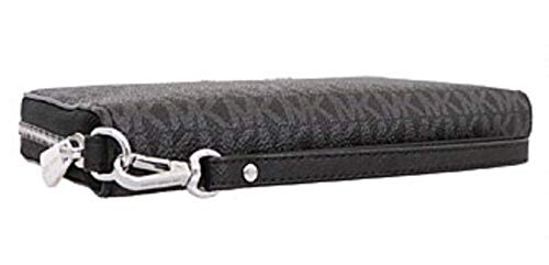 Michael Kors Jet Set Travel Continental Zip Around Leather Wallet Wristlet (Black PVC/Silver Hardware)