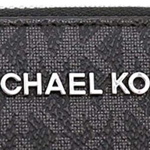 Michael Kors Jet Set Travel Continental Zip Around Leather Wallet Wristlet (Black PVC/Silver Hardware)