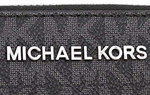 Michael Kors Jet Set Travel Continental Zip Around Leather Wallet Wristlet (Black PVC/Silver Hardware)