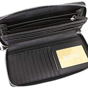 Michael Kors Jet Set Travel Continental Zip Around Leather Wallet Wristlet (Black PVC/Silver Hardware)