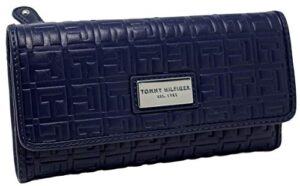 tommy hilfiger women’s navy blue logo debossed checkbook wallet clutch bag