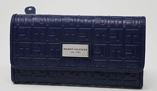 Tommy Hilfiger Women's Navy Blue Logo Debossed Checkbook Wallet Clutch Bag